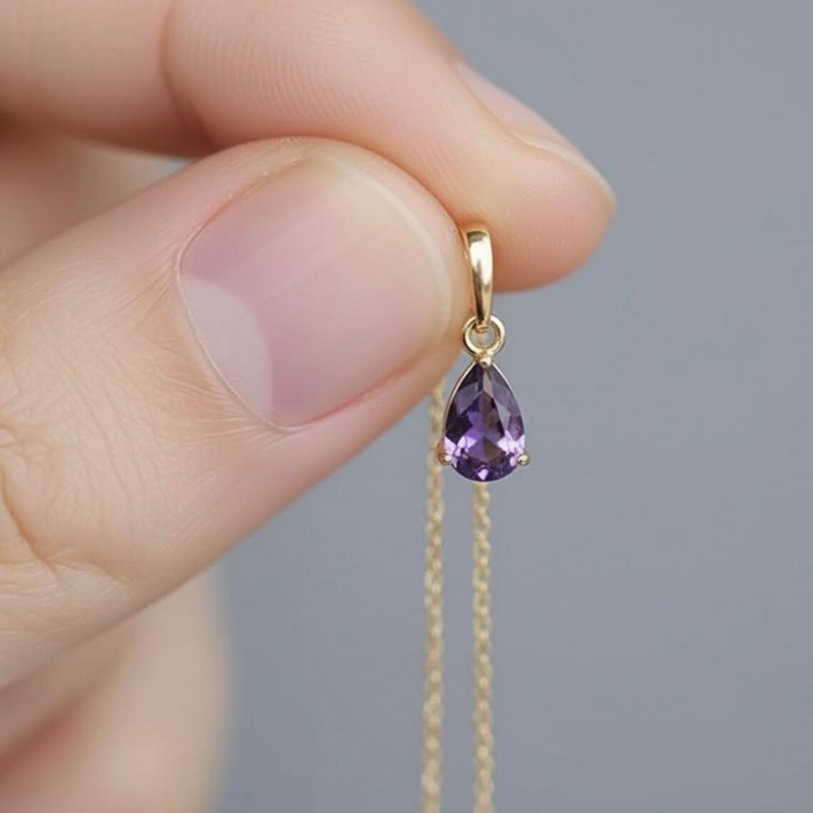 Natural Amethyst Pendant, 925 Sterling Silver, Tiny Tear Drop Pendant ...