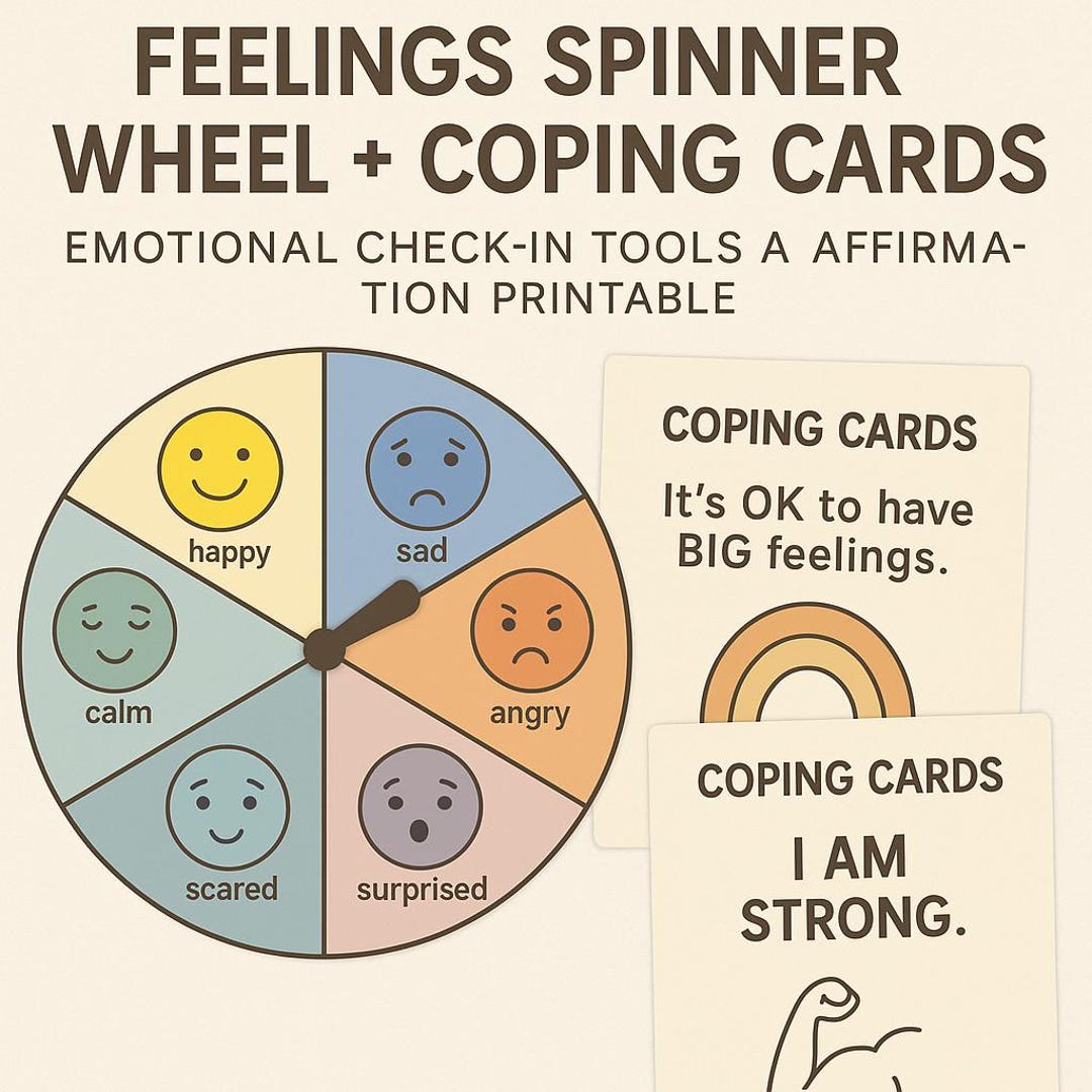 Feelings Spinner Wheel + Coping Cards for Kids – Emotional Check-in ...