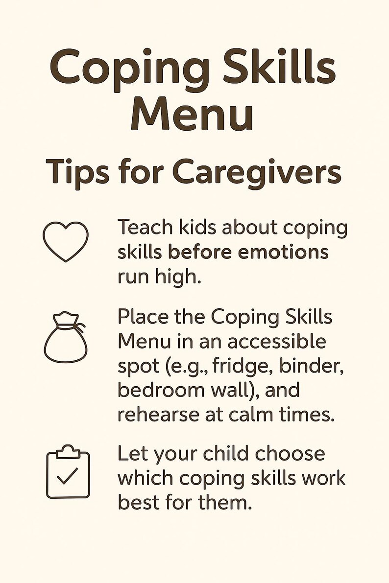 Coping Skills Menu for Kids – Printable Calm Down Strategies Chart - Etsy
