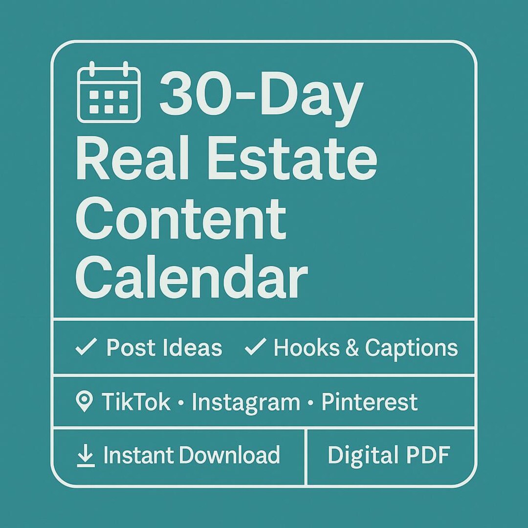 30-day Real Estate Content Calendar | Social Media Plan for Realtors ...