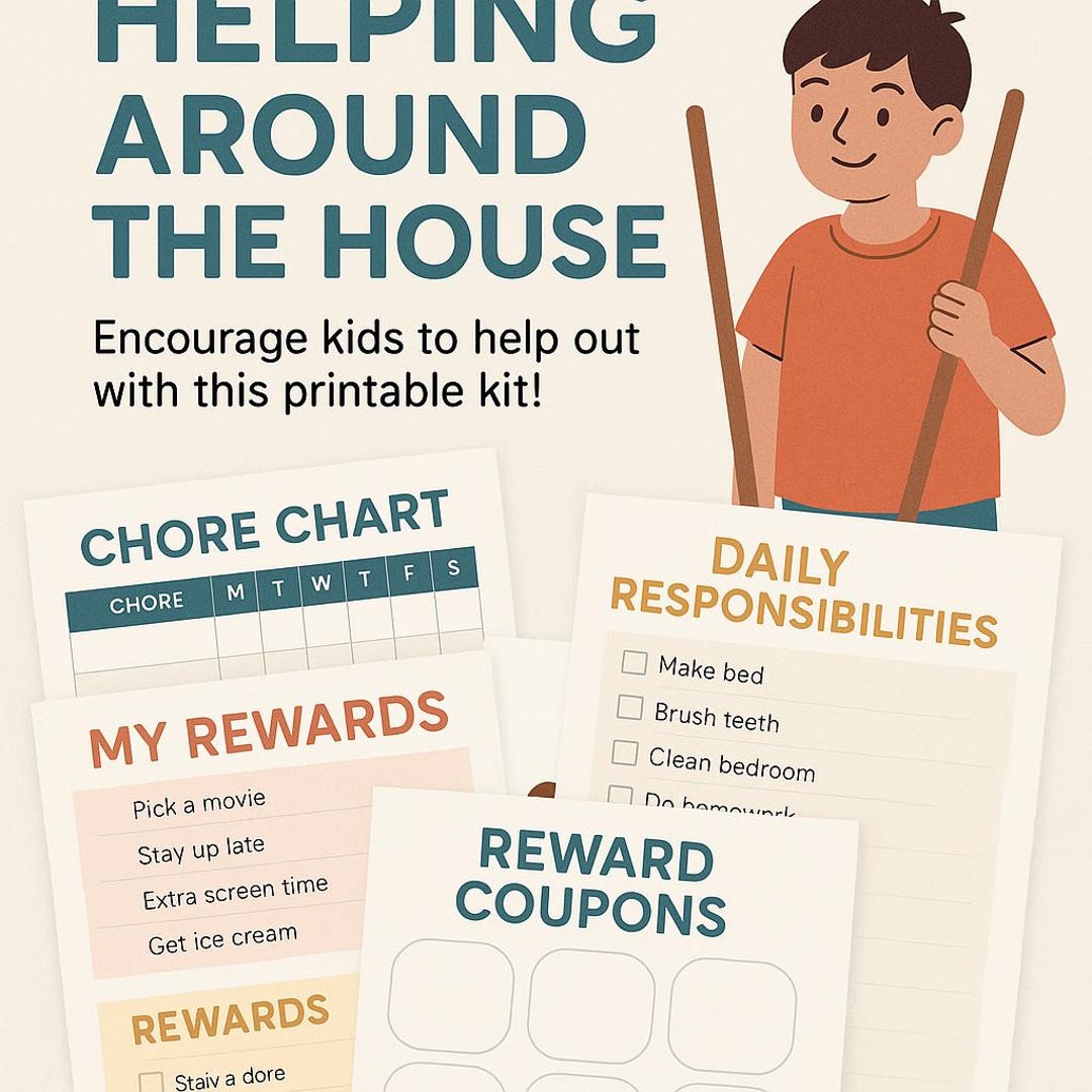 Helping Around the House Printable Kit – Kids Chore Chart, Reward ...