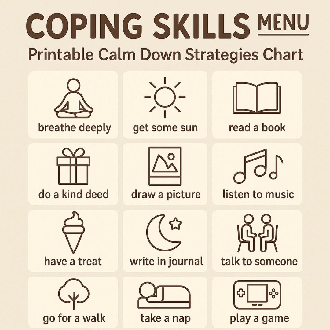 Coping Skills Menu for Kids – Printable Calm Down Strategies Chart ...