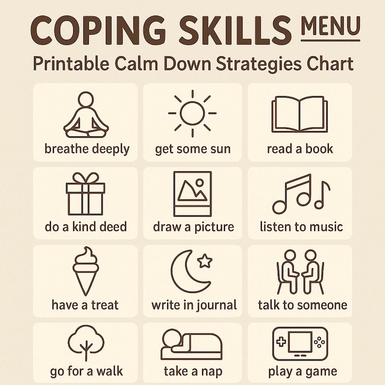 Coping Skills Menu for Kids – Printable Calm Down Strategies Chart - Etsy