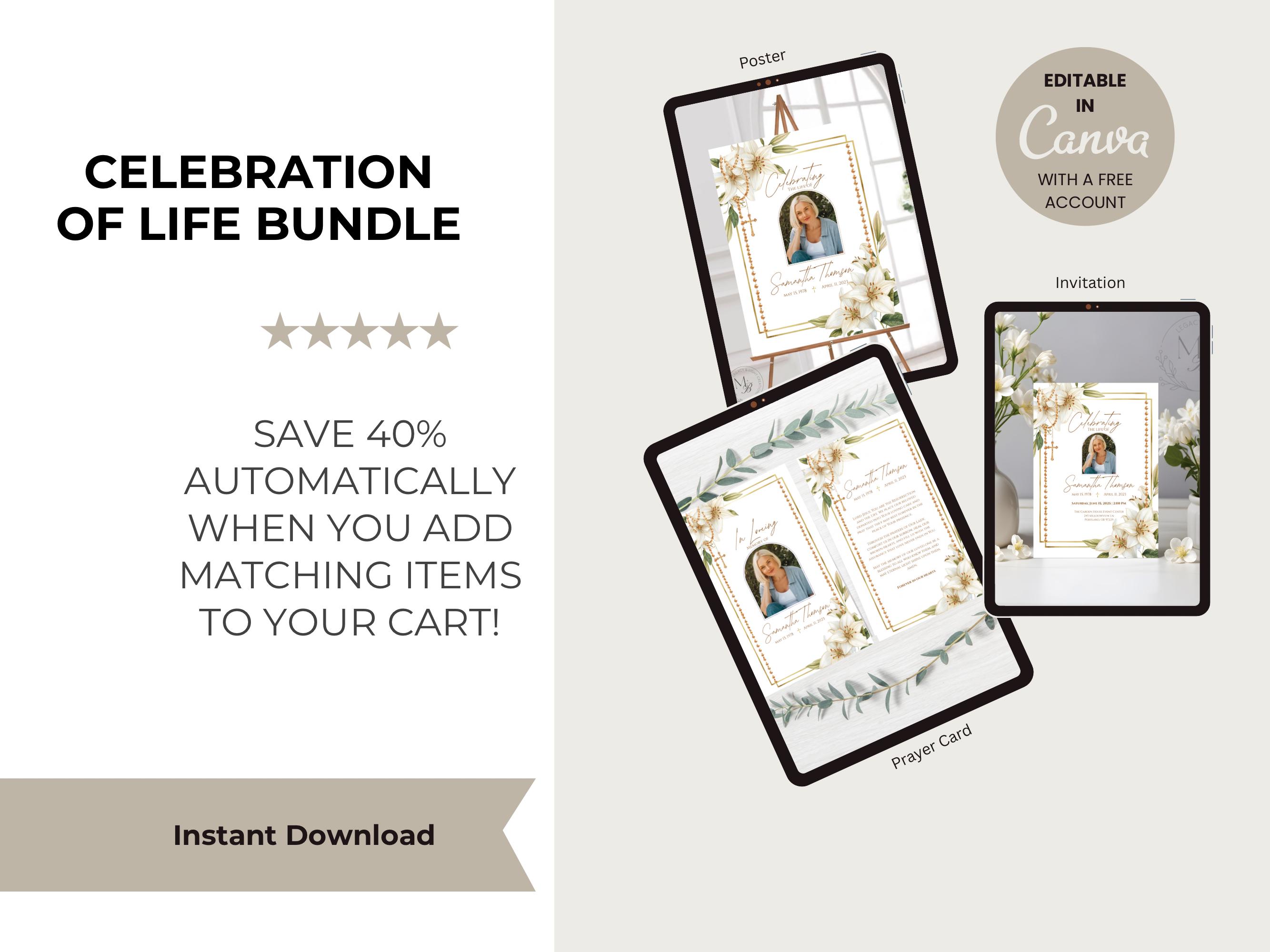 Elegant Lily Memorial Template | Celebration of Life Invitation | White ...