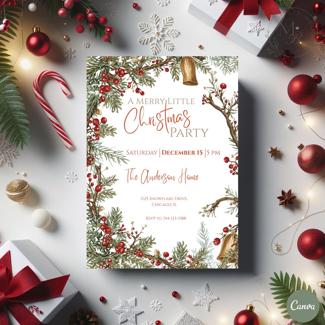 Rustic Christmas Party Invitation Template | Holiday Invitation With ...