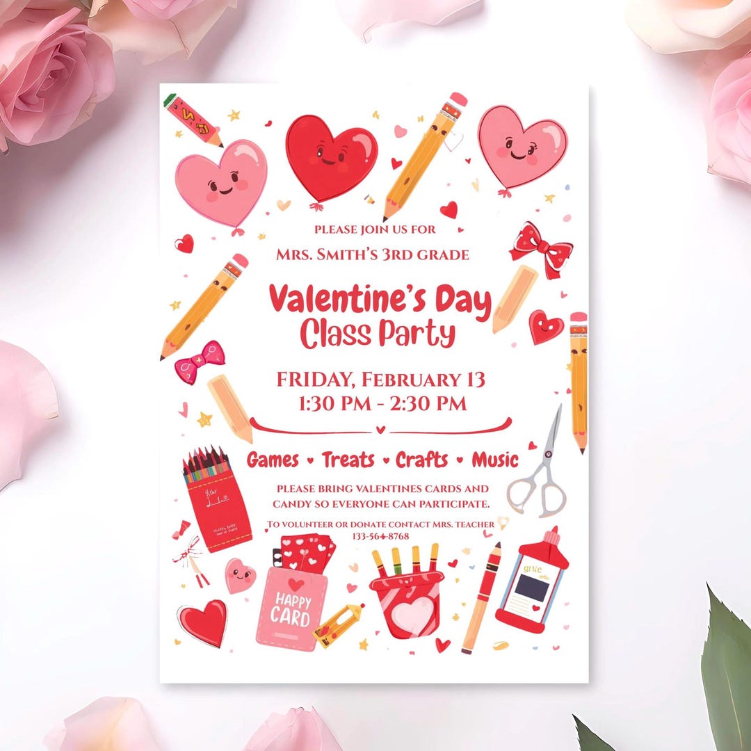 Valentines Day Class Party Invitation • Editable School Party Flyer ...