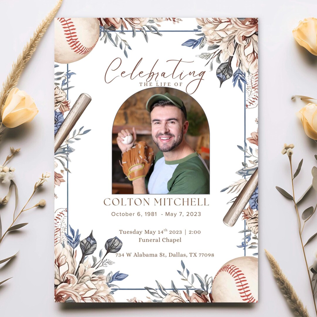 Baseball Memorial Invitation • Celebration of Life Template • Sports ...