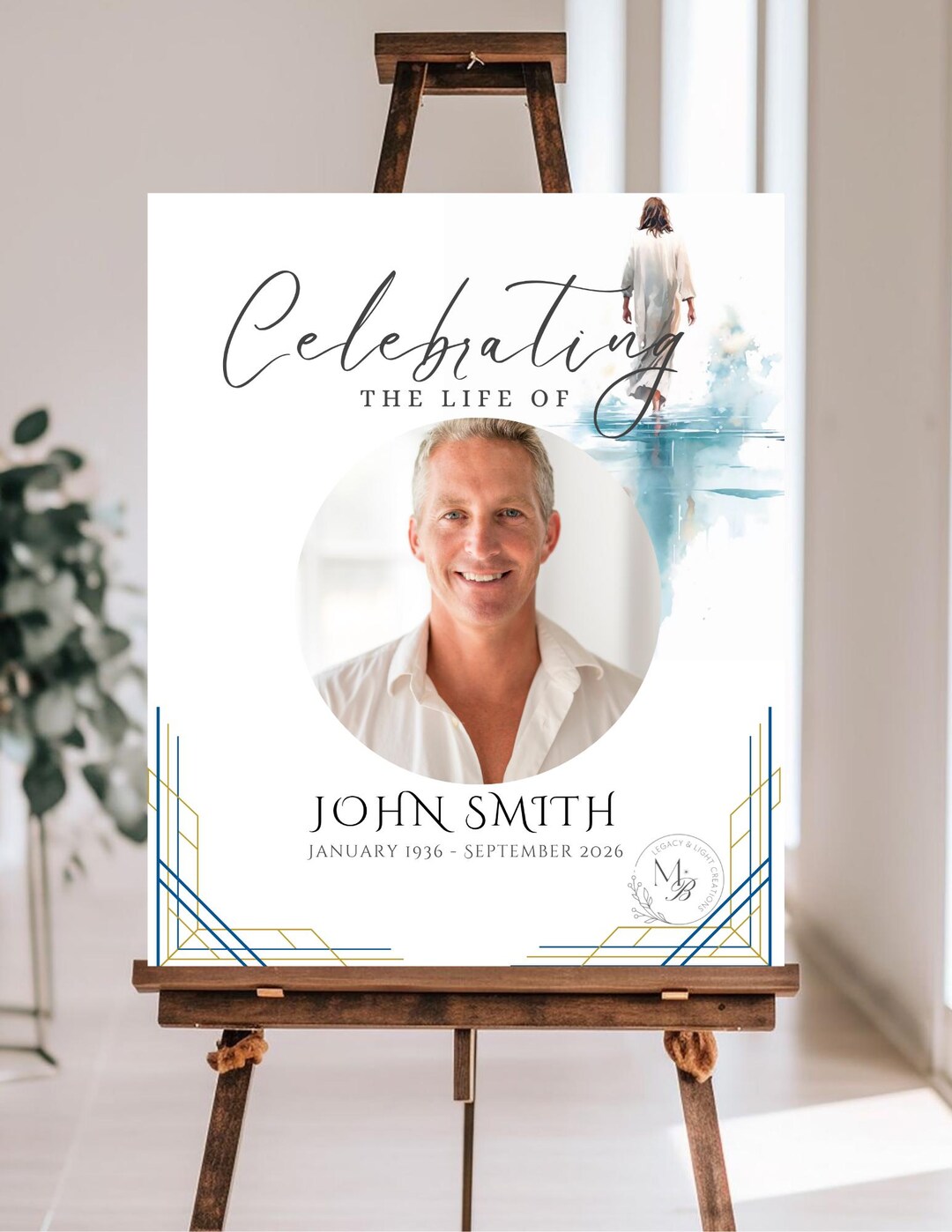 Celebration of Life Welcome Sign – Jesus Watercolor, Funeral Memorial ...