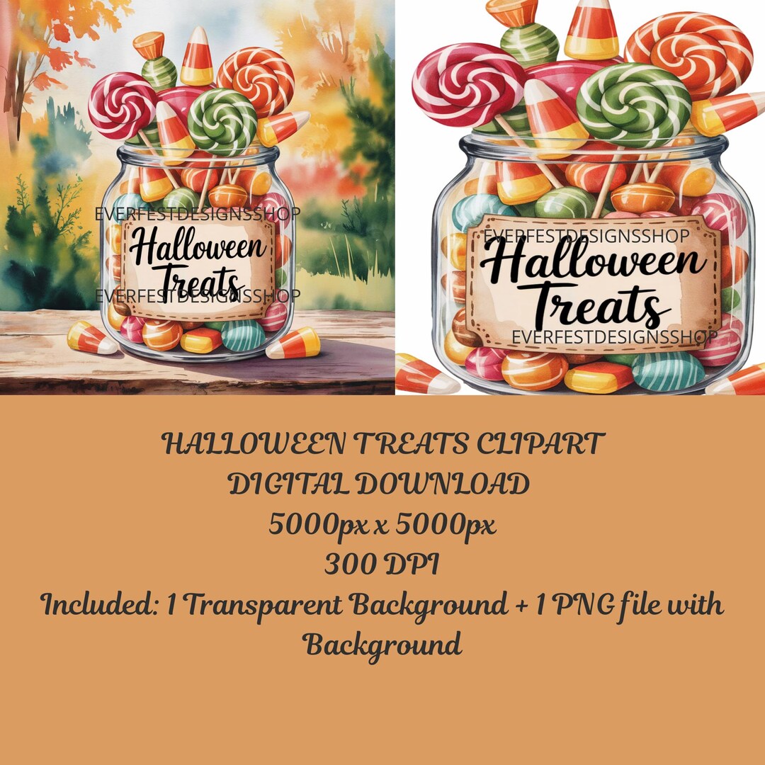 Halloween Treats Jar Clipart | Watercolor Candy Corn & Lollipops PNG ...