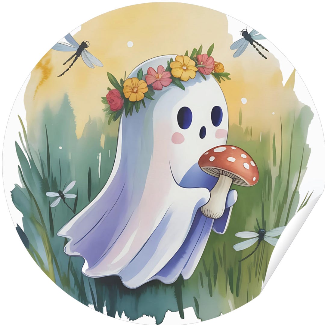 Cute Flower Crown Ghost Sticker Bundle, 14 Pack | Pastel Watercolor ...