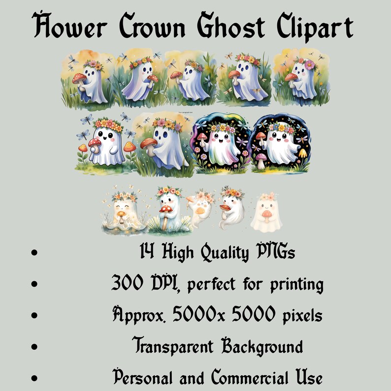 Cute Flower Crown Ghost Sticker Bundle, 14 Pack | Pastel Watercolor ...