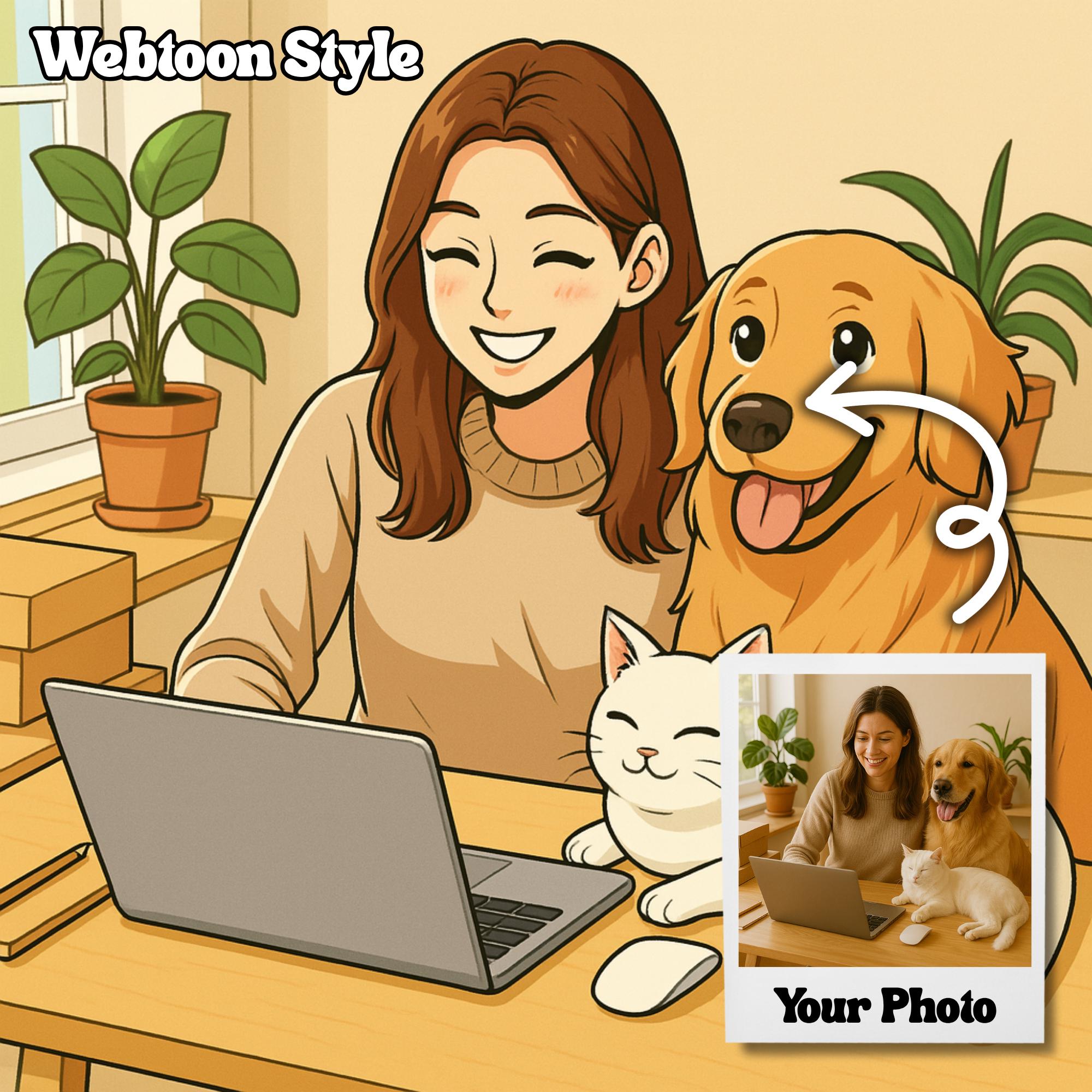 Custom Webtoon Portrait, Korean Comic Style Art From Photo, Couple, Pet ...