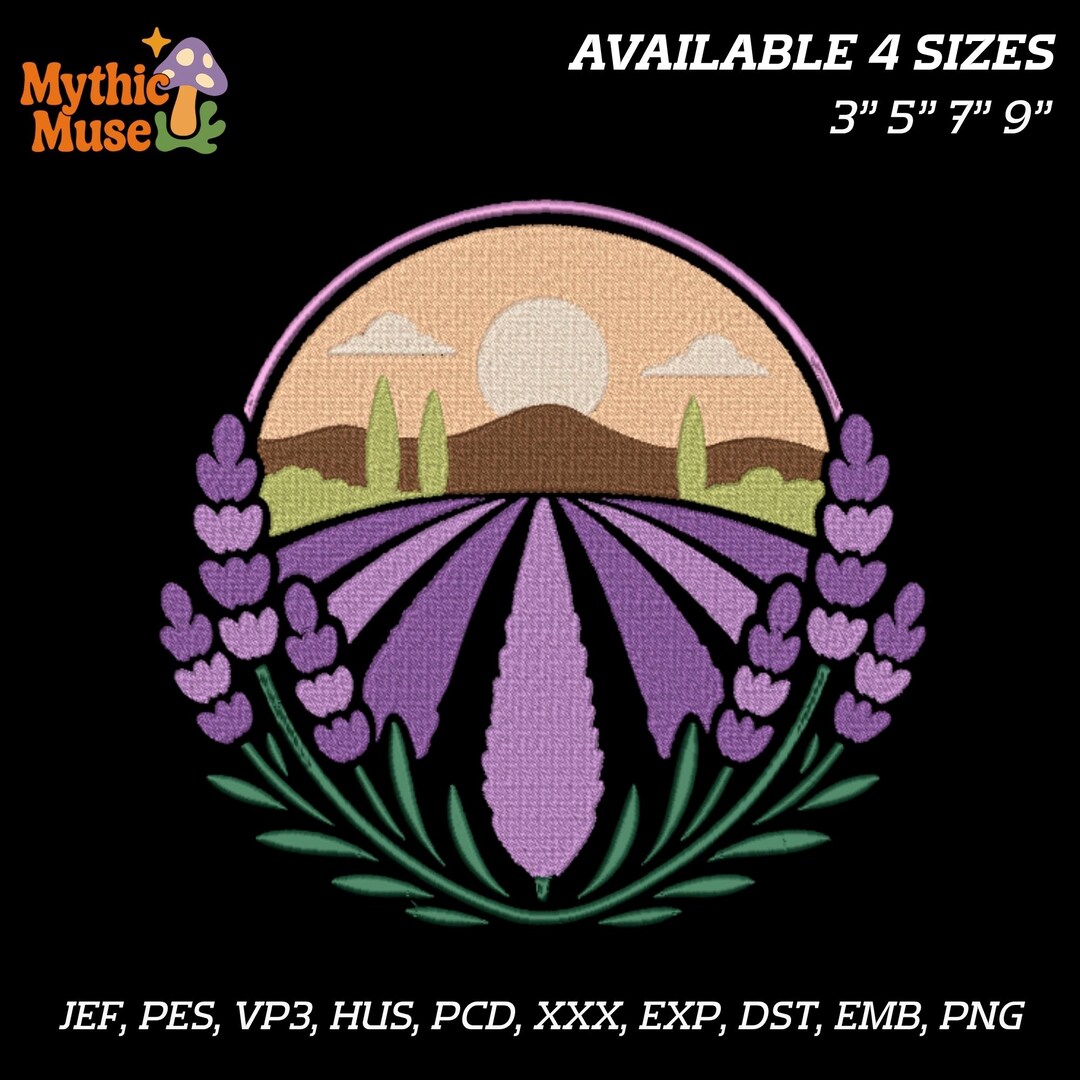 French Lavender Fields Embroidery Design, Floral Landscape Machine ...