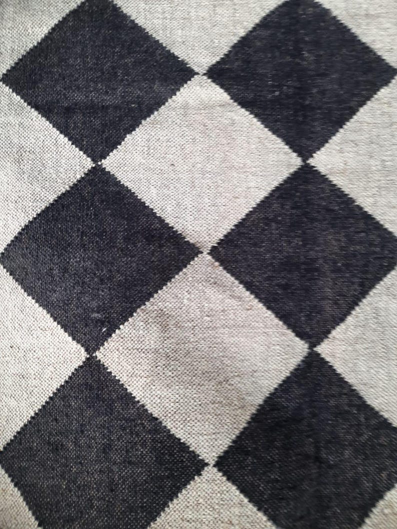 Handwoven Wool Jute Rug | Black and White Diamond Pattern - Etsy