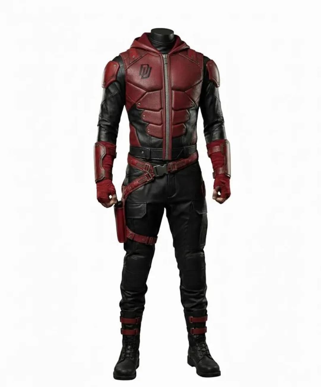 Daredevil Cosplay Leather Suit Red Vigilante Costume Hooded Superhero ...