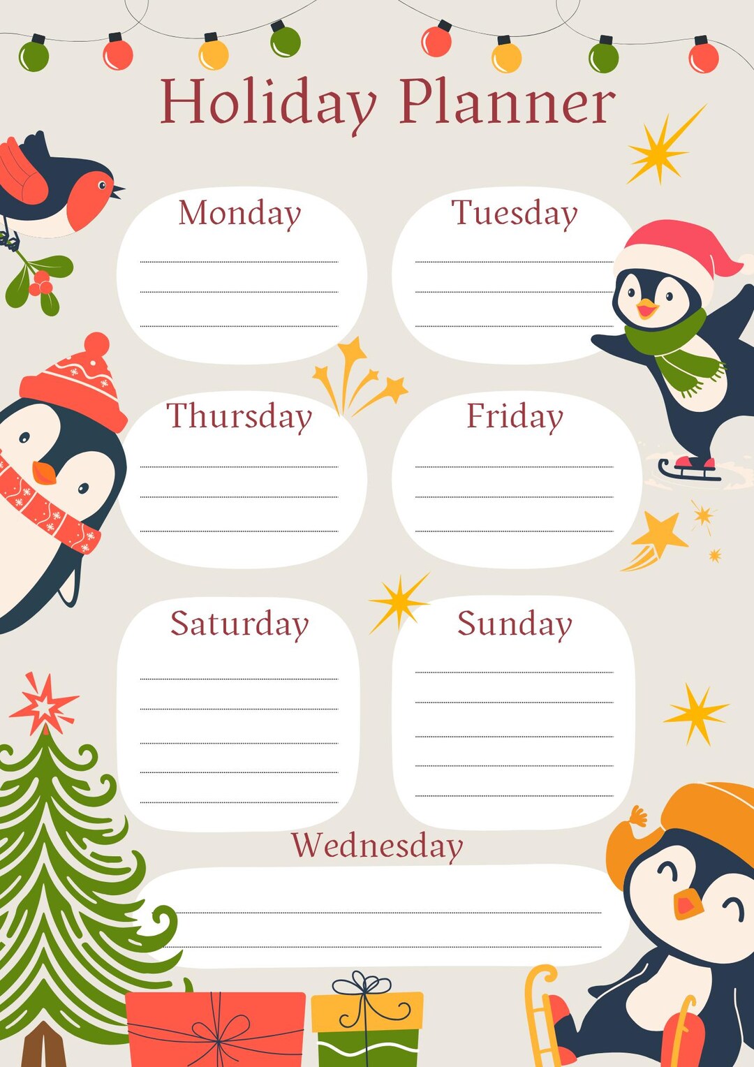 Holiday Weekly Planner Printable | Cute Christmas Penguin Planner | A4 ...