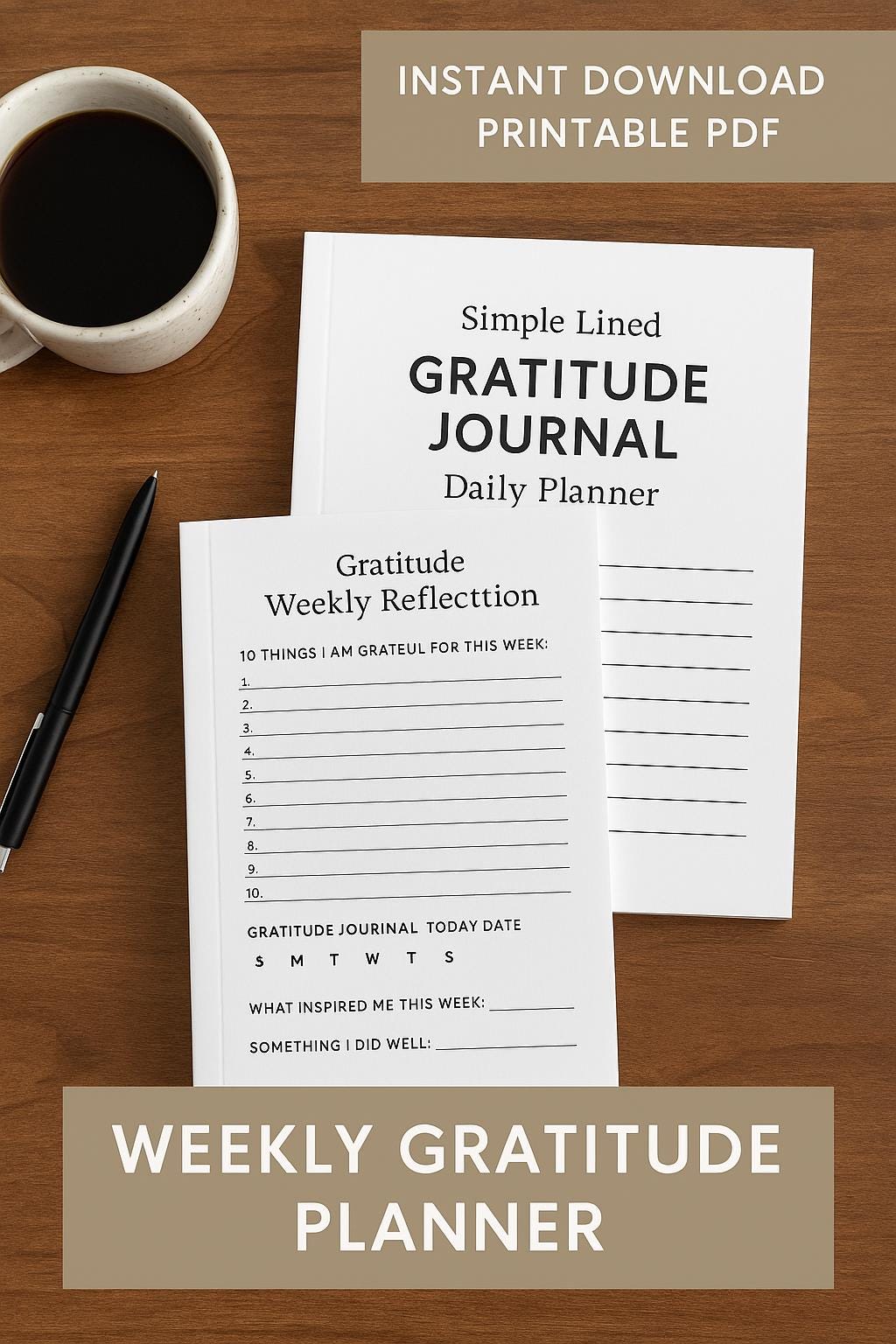 Printable Gratitude Journal: Weekly Reflection, Self-care (PDF Download ...