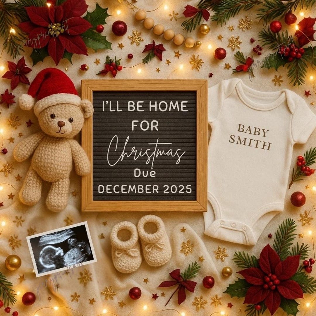 Christmas Pregnancy Announcement, Digital Editable Template, Baby ...