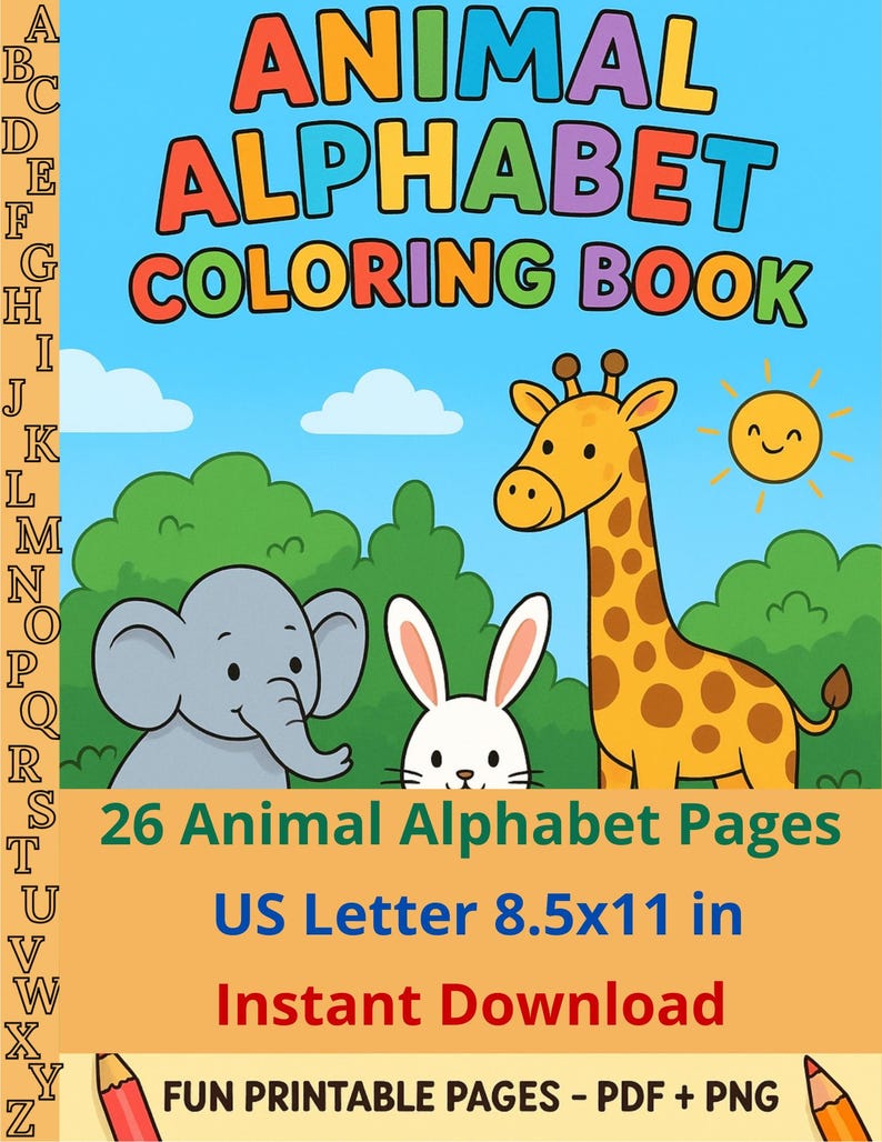 Animal Alphabet Coloring Book, ABC Animals, Kids Printable Coloring ...