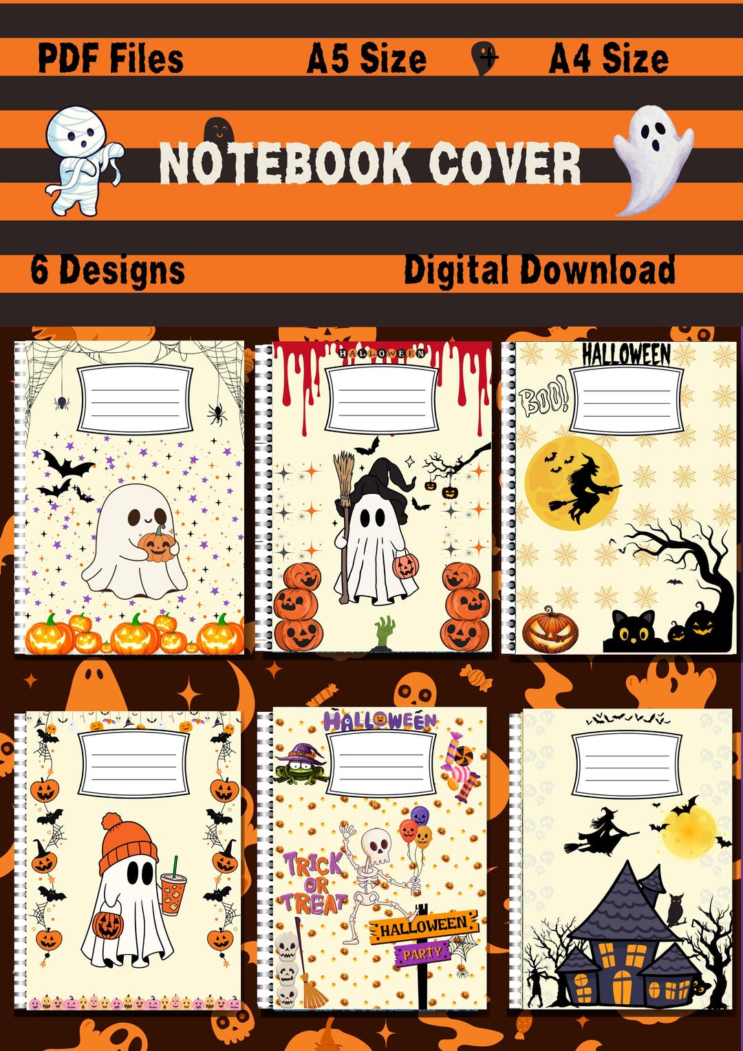 Halloween Notebook Covers | Printable School Notebook Covers A4 & A5 ...