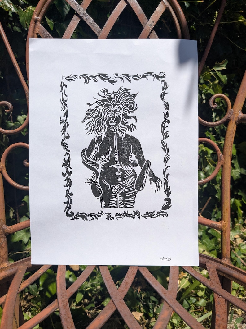 Medieval Marginalia Linocut Print - the Hag With Border - Etsy