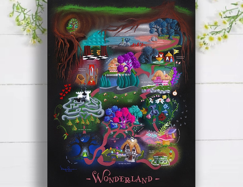 Wonderland Map Fine Art Print - Alice in Wonderland "down the Rabbit ...