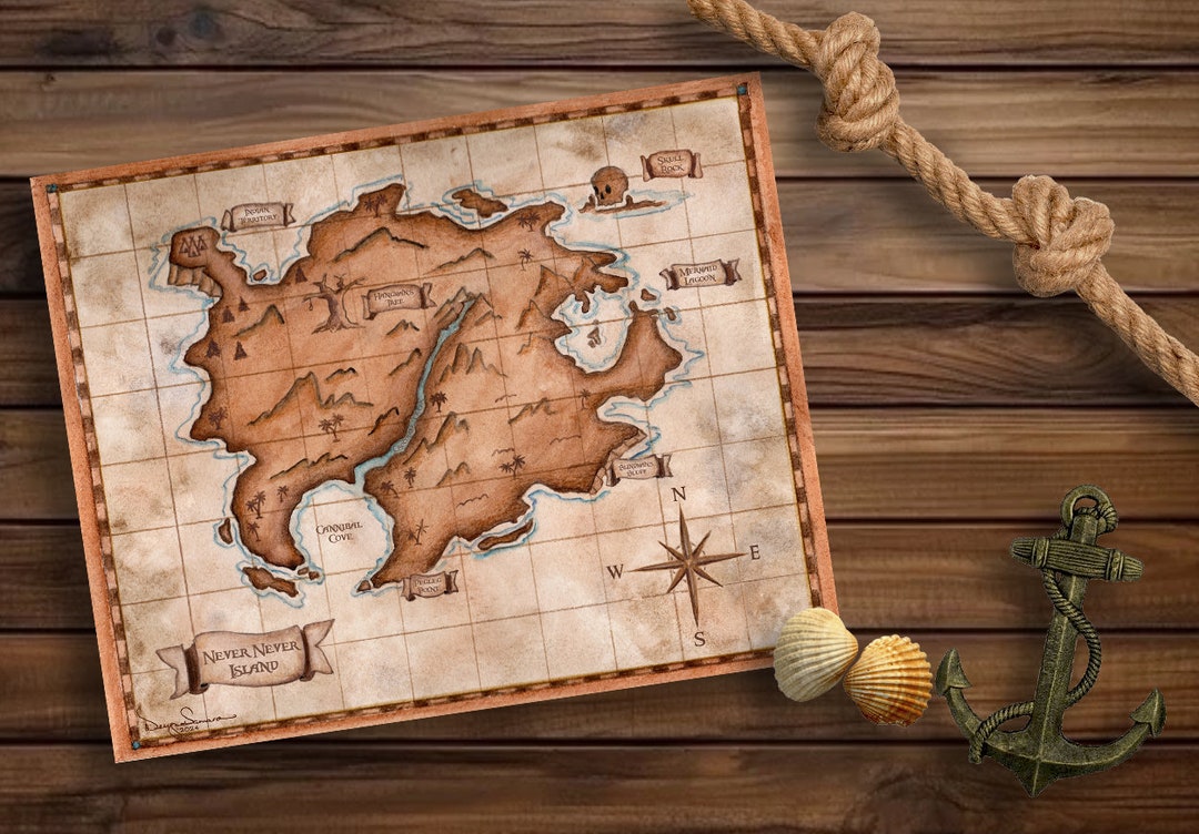 Neverland Map Peter Pan 8 X 10 Art Print by Devyn Samara Storybook ...