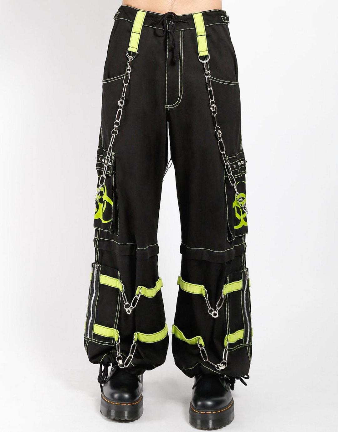 Gothic Biohazard Chain Pants Black Neon Green Cyberpunk Rave Techwear ...
