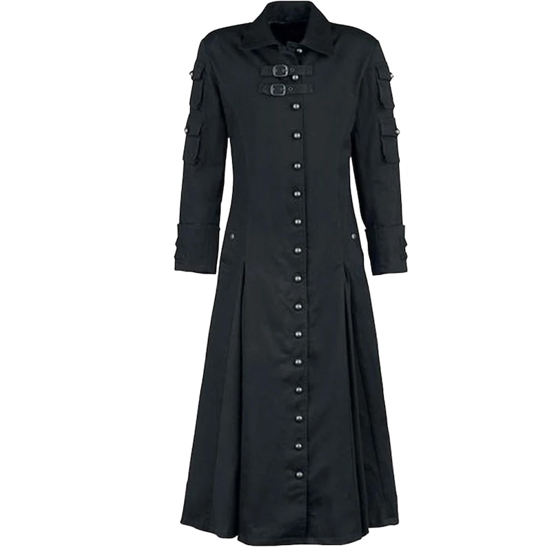 Mens Tactical Goth Coat Long Black Duster Buckle Strap Cargo Jacket ...