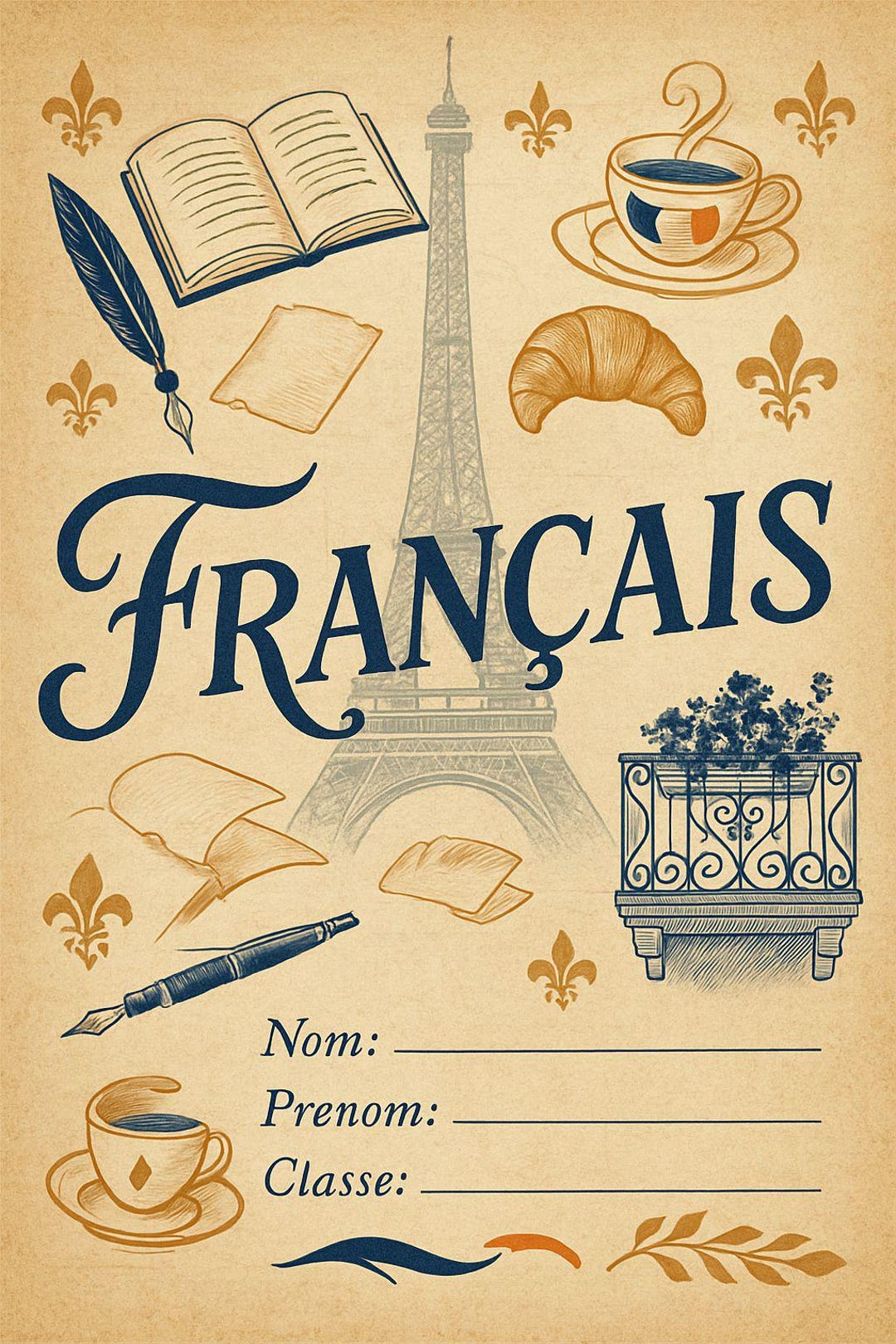 French A4 Notebook Cover Page – Paris Theme (eiffel Tower) – Printable ...