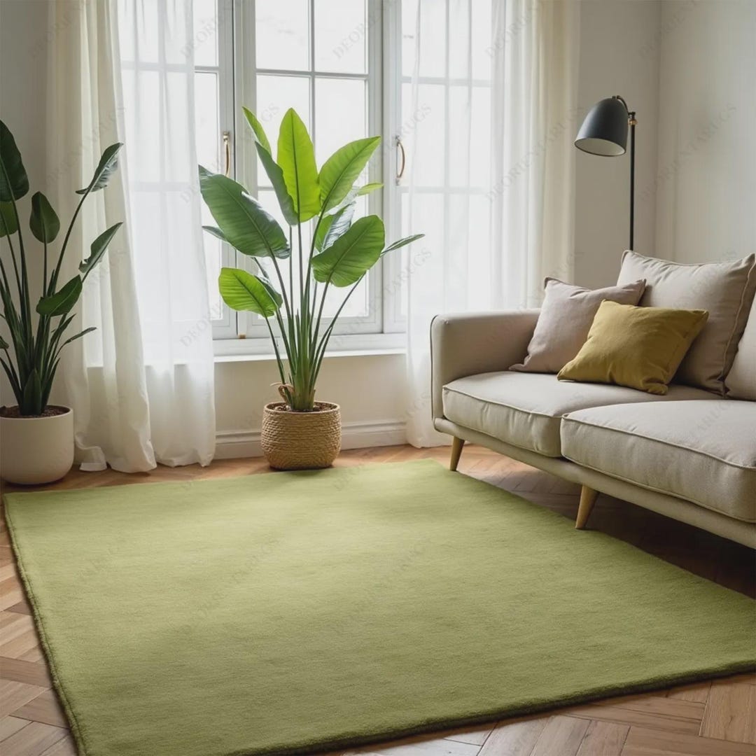Solid Olive Green Hand Tufted Wool Rug, Minimalist Modern Area Rugs ...