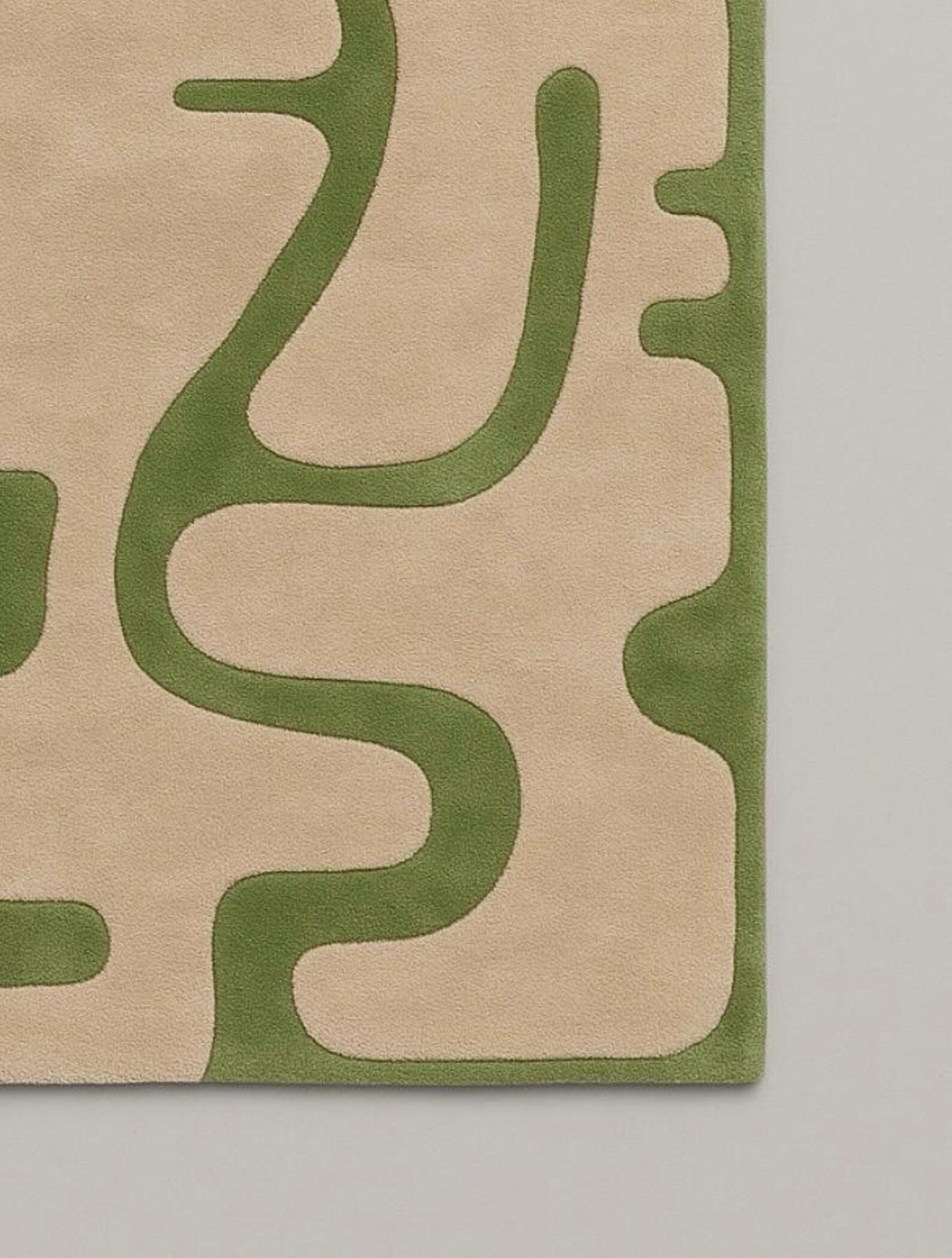 Green Abstract Rug | Hand Tufted Area Carpet | Modern Living Room Decor ...