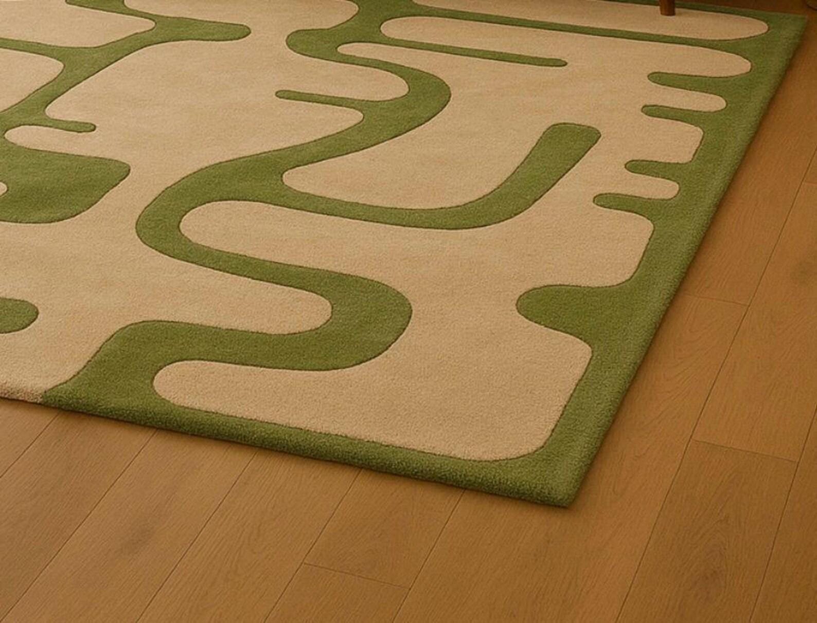 Green Abstract Rug | Hand Tufted Area Carpet | Modern Living Room Decor ...