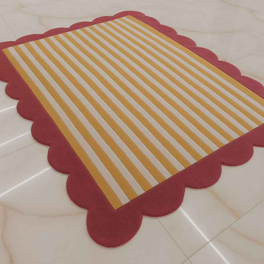 Matilda Scallop Square Stripe Irregular Rugs Hand-tufted Wool Rug ...