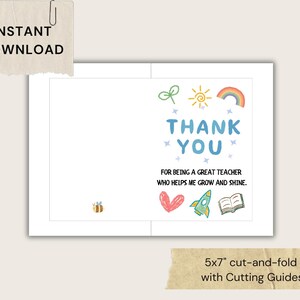 Printable Teacher Thank You Card for Teacher, Year End Teacher Card ...