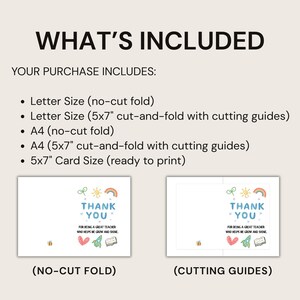 Printable Teacher Thank You Card for Teacher, Year End Teacher Card ...