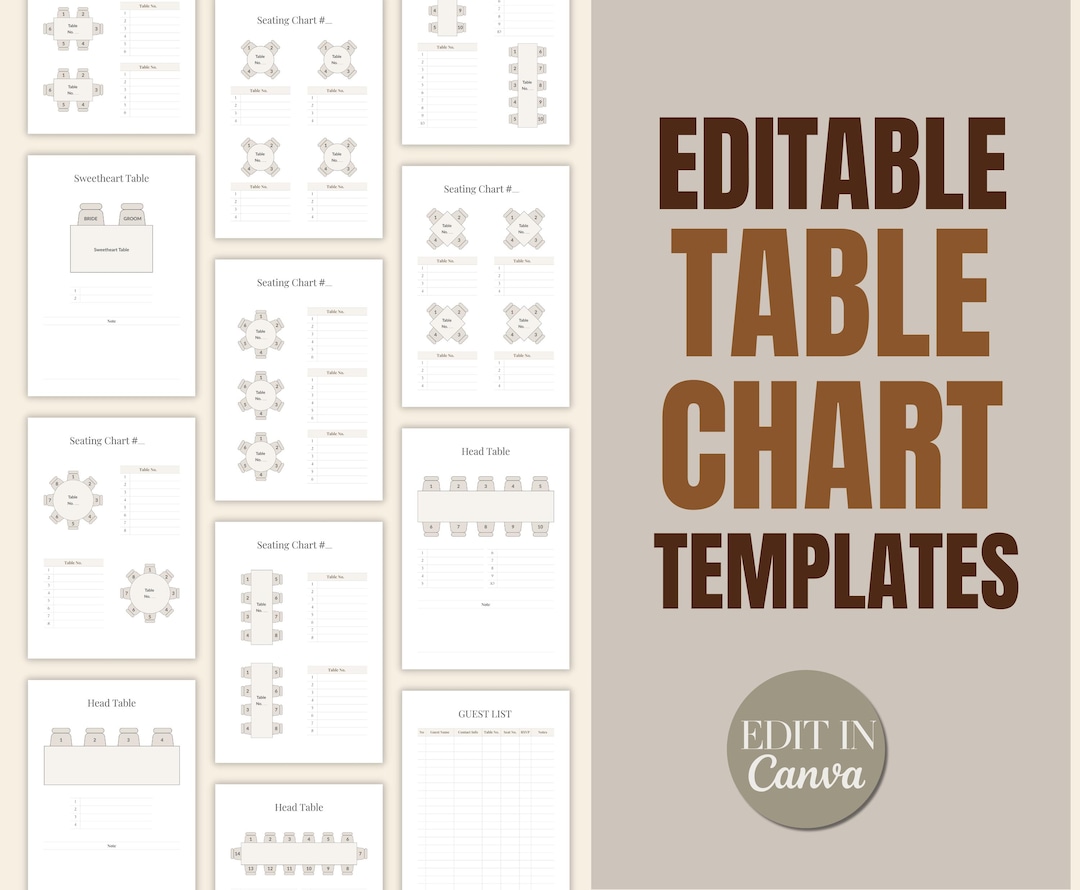 Editable Wedding Seating Chart Planner Template: Canva Guest List ...