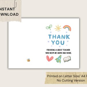 Printable Teacher Thank You Card for Teacher, Year End Teacher Card ...