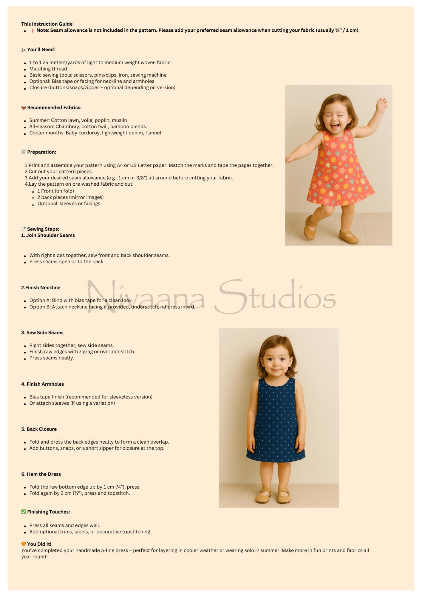 Printable Girl’s Dress Sewing Pattern – Beginner Friendly - Etsy
