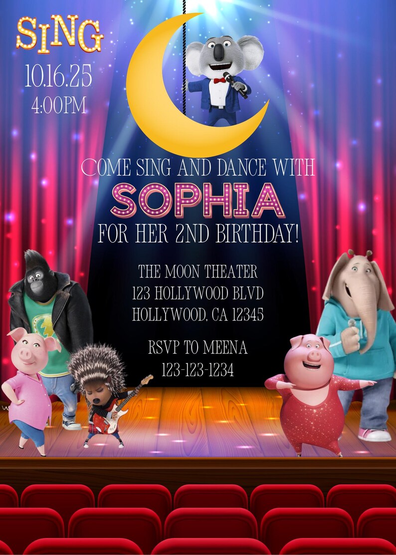 SING Birthday Party Invitation Sing Birthday Party Sing Invitation SING ...