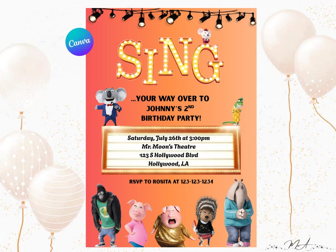 Sing Birthday Invitation Kids Invitation Birthday Party Digital ...