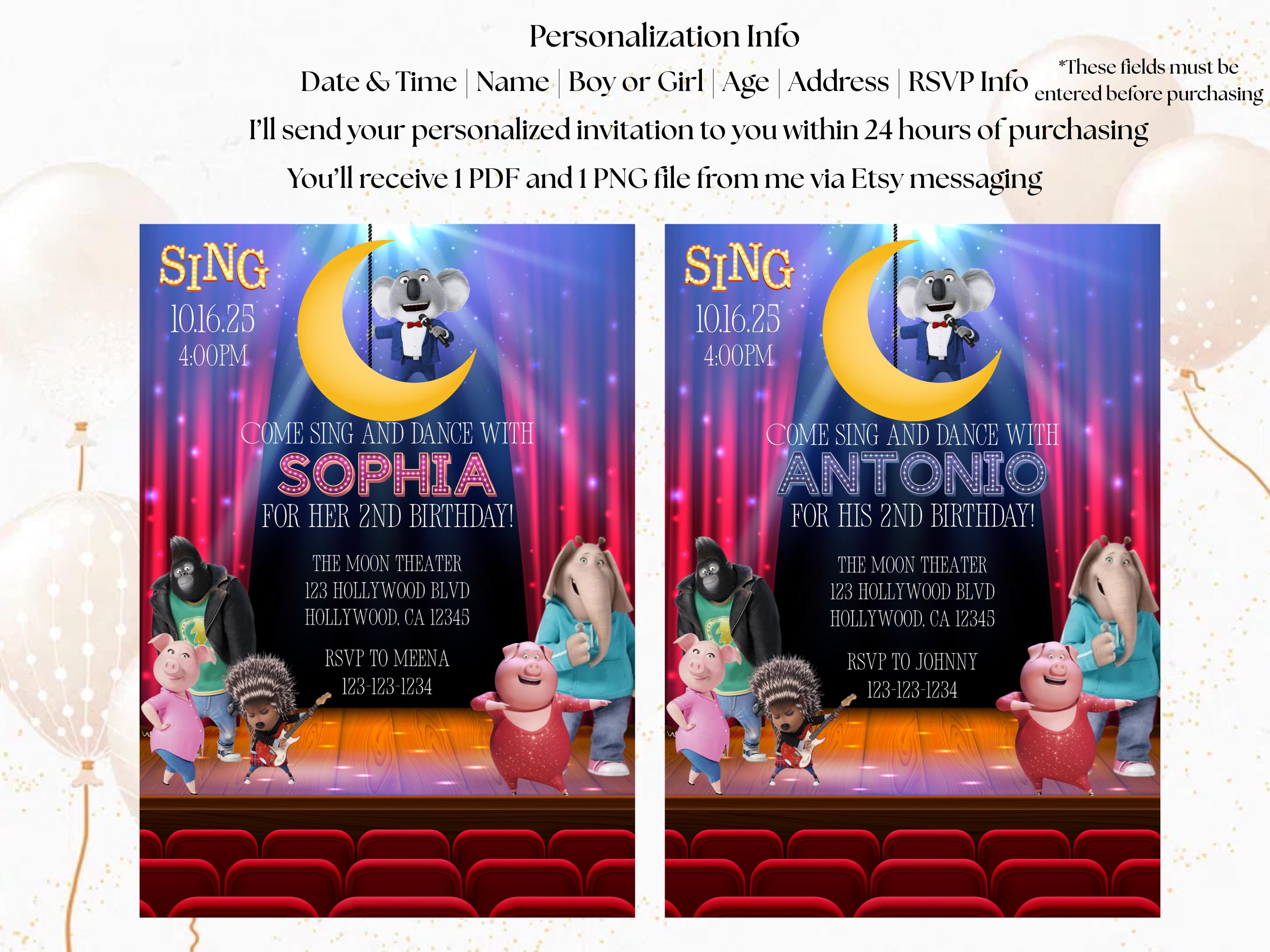 SING Birthday Party Invitation Sing Birthday Party Sing Invitation SING ...