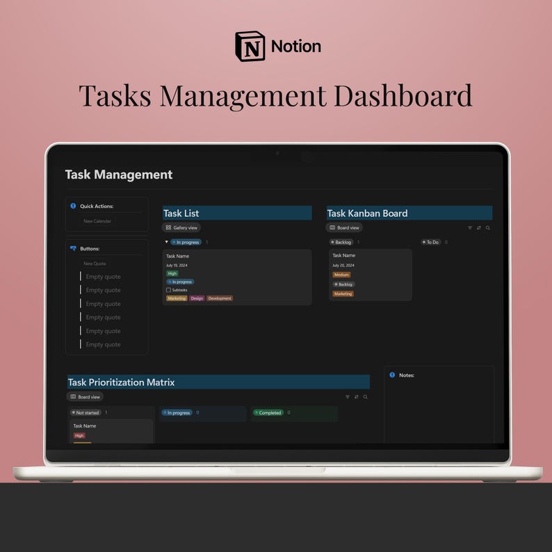 Task Management Dashboard, Notion Planner, Gift for Him, Gift for Her ...