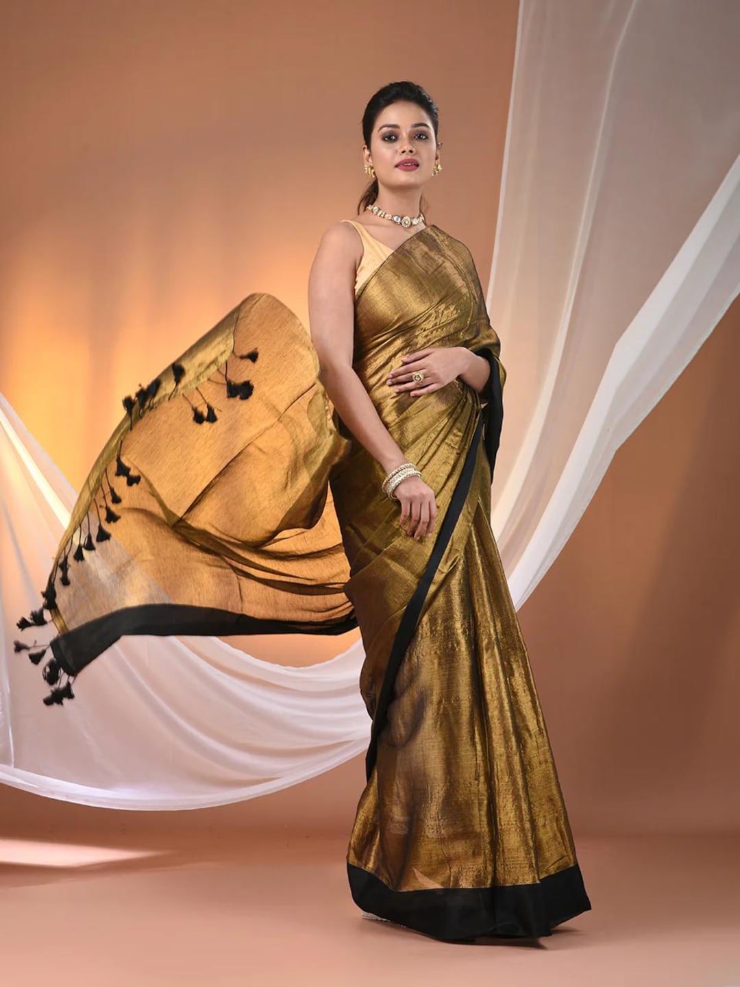 Gold Raga Tissue Silk Saree, Lightweight, Elegant | Subtle Sheen ...