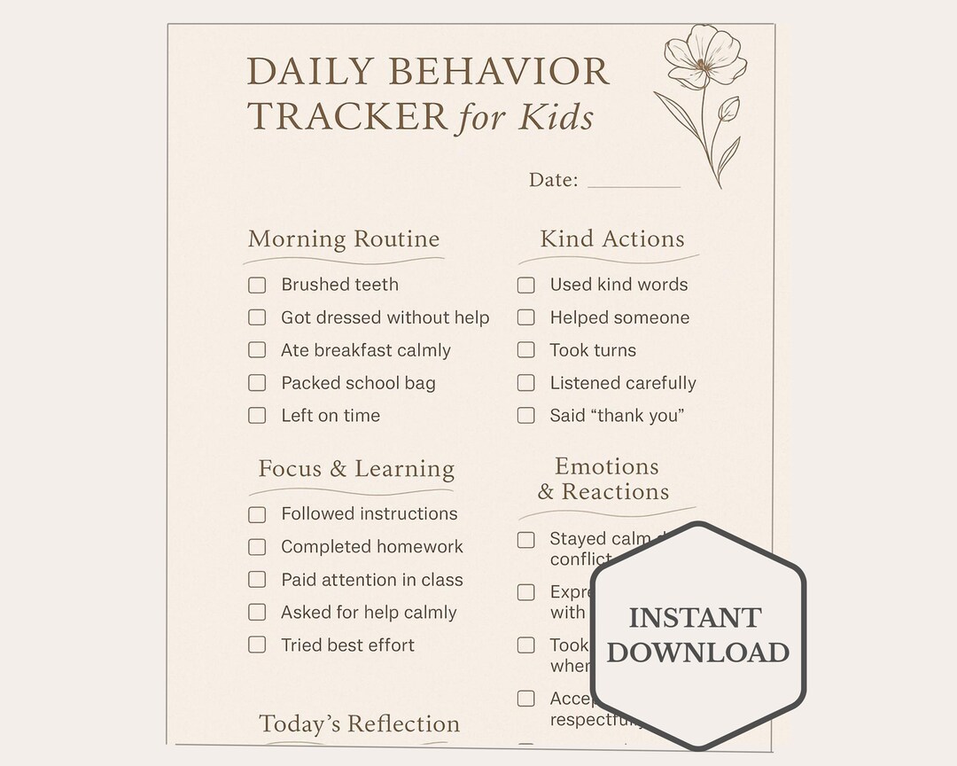Behavior Chart for Kids | Calm Printable Routine Tracker | Minimalist ...
