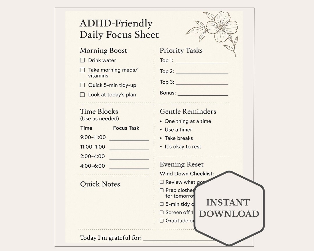 ADHD Daily Planner | Focus Planner| Feel Focused Without Overwhelm ...