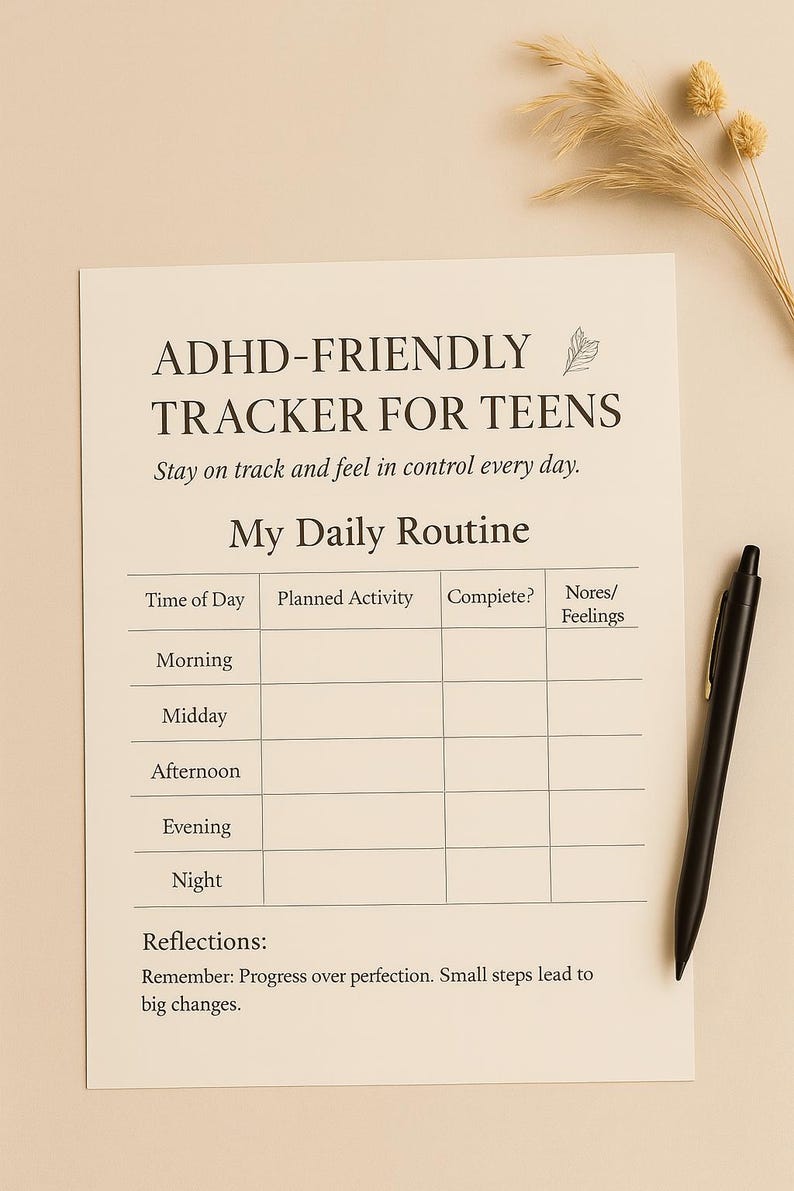 ADHD Routine Tracker for Teens Printable PDF – Easy Daily Planner to ...