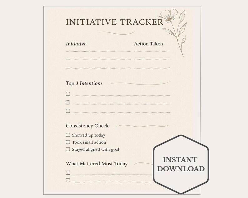 Initiative Tracker Printable | Daily Clarity & Focus Planner Page ...