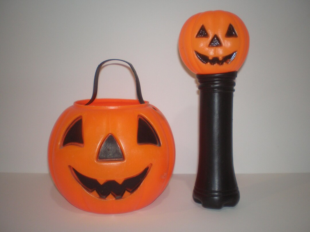 2 Vintage Jack-o-lantern Blow Molds: Small 5'' Pumpkin Treat Pail and ...