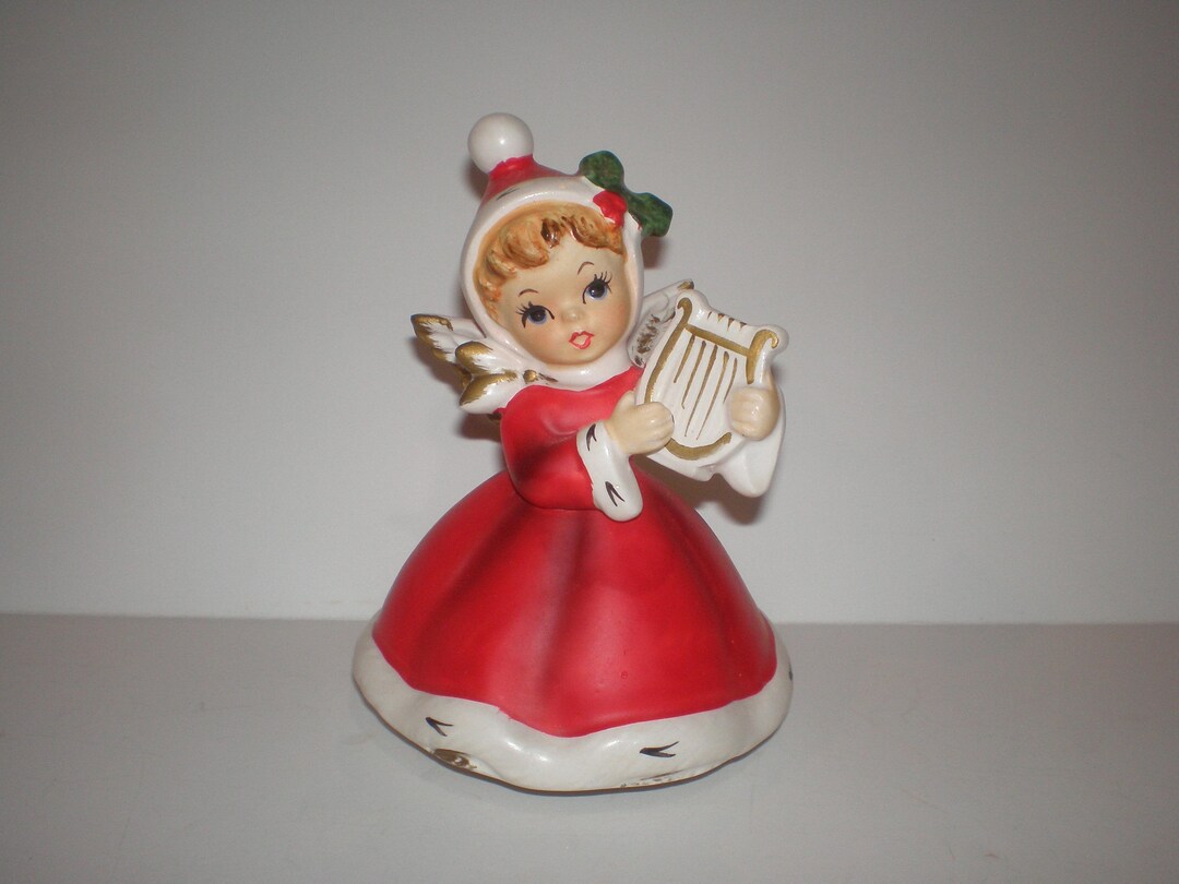 Vintage Napco Christmas Angel Girl Figurine W/harp Music Box Plays ...